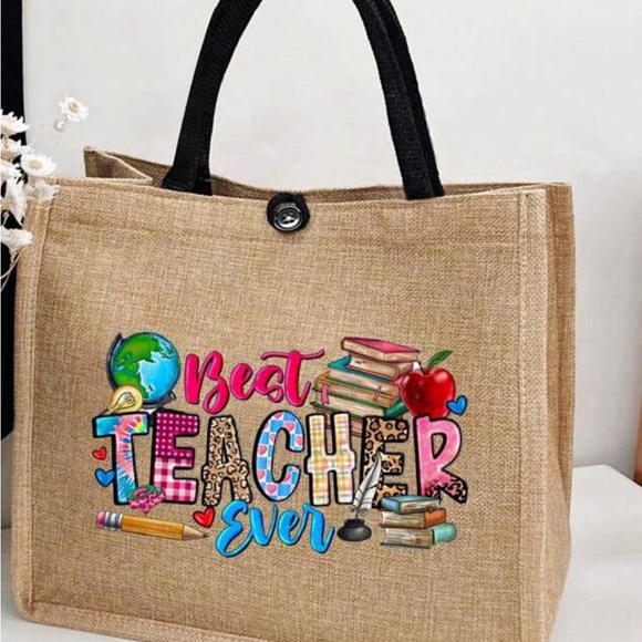 Bags | Nwt Best Teacher Printed Tote Bag Linen Tote Bag | Poshmark